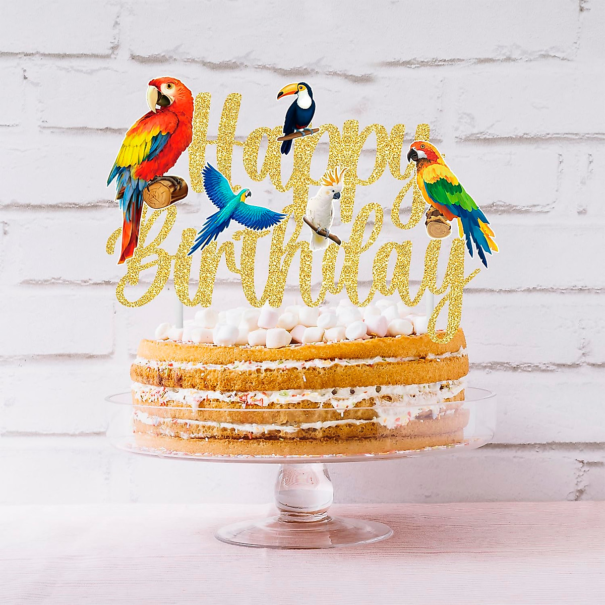 Parrot Birthday Cake Decoration Tropical Bird Birthday Cake Topper Parrot Happy Birthday Cake Pick Parrot Birthday Party Decoration for Birds Themed Baby Shower Supplies