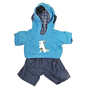 Dinosaur Hoodie w/Jeans Teddy Bear Clothes Outfit Fits Most 14" - 18" Build-a-bear and Make Your Own Stuffed Animals