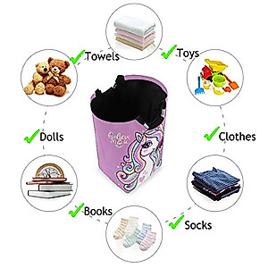 Unicorn Girl Rose Laundry Baskets Hamper Flower Rainbow Large Dirty Clothes Bag Magic Animal Washing Bin Horse Clothing Holder Floral Kids Toys Books Storage Organizer College Bathroom Bedroom Dorm