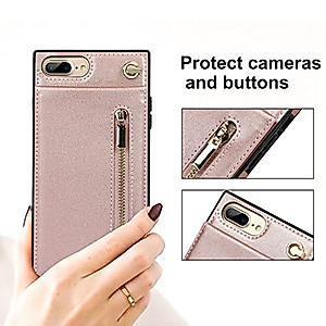 Jaorty Crossbody Phone Case for iPhone 8 Plus/7 Plus Case with Card Holder for Women,iPhone 7 Plus Case Wallet with Strap Lanyard for Men,PU Leather Magnetic Clasp with Kickstand 5.5", Rosegold