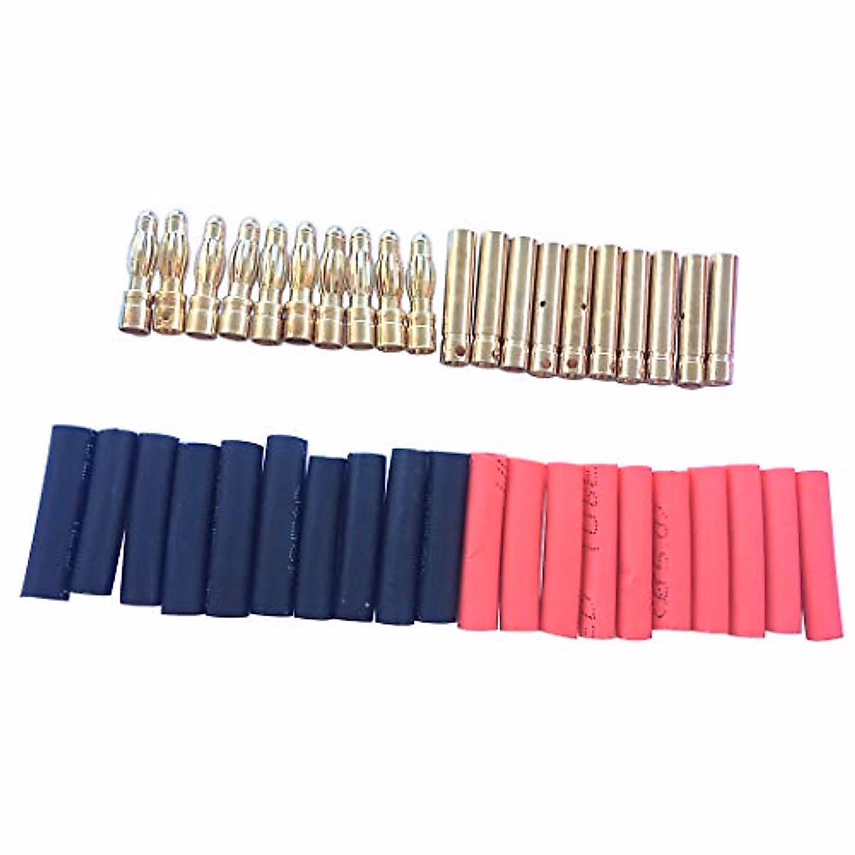 JFtech 10 Pairs 4.0mm Gold Bullet Banana Connector Plug 4mm Male & Female Bullet Connector with Heat Shink for RC Model ESC Motor