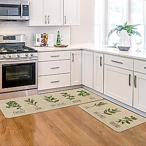 Artoid Mode Parsley Sage Oregano Basil Bay Leaves Decorative Kitchen Mats Set of 2, Seasonal Holiday Party Low-Profile Floor Mat for Home Kitchen - 17x29 and 17x47 Inch