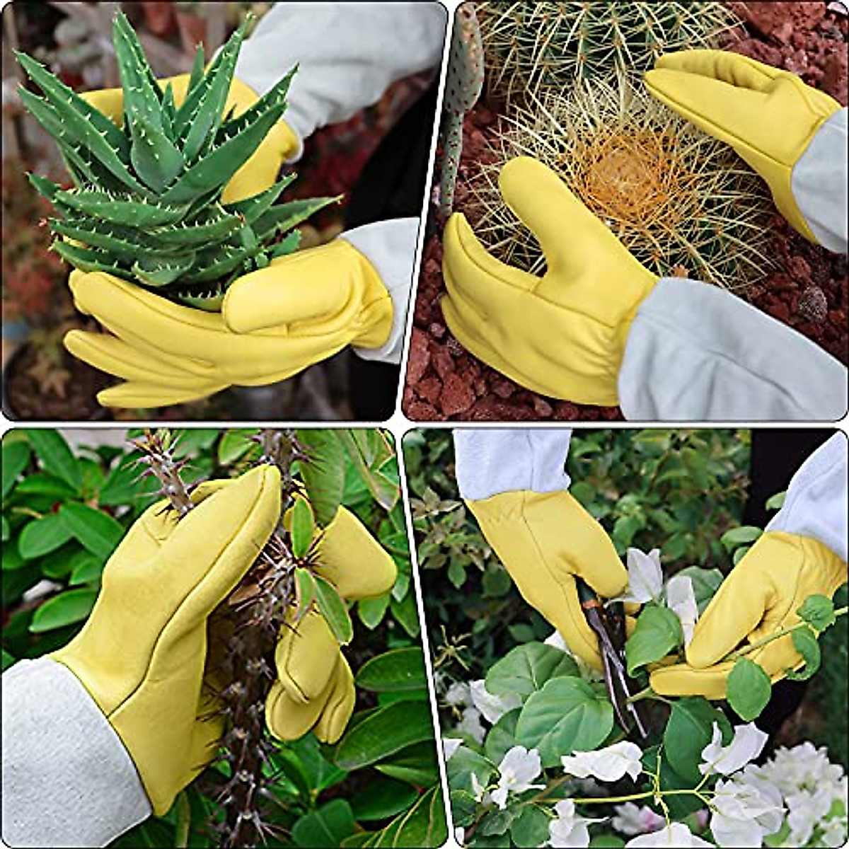 Gardening Gloves for Women/Men - Adjustable Cuff Goatskin Leather Elbow Long Sleeve Garden Gloves Gauntlet Puncture Thorn Proof Cactus Planting Rose Pruning Gloves Protective Work Gardener Gifts