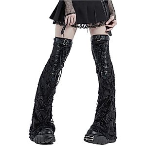 NC PUNKRAVE Women's Punk Decadent Shabby Leg Sleeve Hole Elastic Knitt A-word Hem Warm Leg Warmer (M~L)