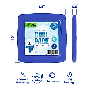 Healthy Packers Ice Packs for Lunch Bags - Freezer Packs - Original Cool Pack | Slim & Long-Lasting Reusable Ice Pack for Lunch Box and Cooler Bag (Set of 5)