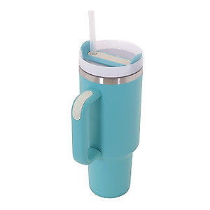 YOGI Ceramic Lined Tumbler with Handle and Straw Lid, Stainless Steel Travel Mug & Water Tumbler, Vacuum Sealed Cup with Handle - 40oz Aqua