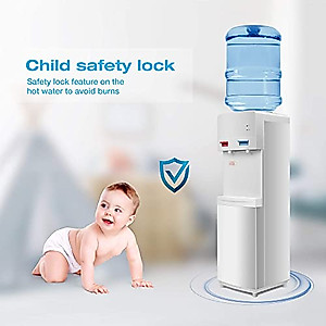 LUCKYERMORE 5 Gallon Water Cooler Dispenser Top Loading Hot and Clod Water Dispenser Freestanding with Child Safety Lock, Removable Drip Tray, ETL Listed