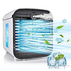 Portable Air Conditioner Fan, Portable AC Evaporative Air Cooler Humidifier with 7 Colors 3 Speeds, Personal Air Cooling Fan for Bedroom Office Living Room Dorm Camping