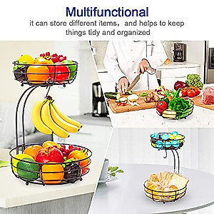 Kufutee 2-Tier Countertop Fruit Basket Bowl With Banana Hanger,Bronze