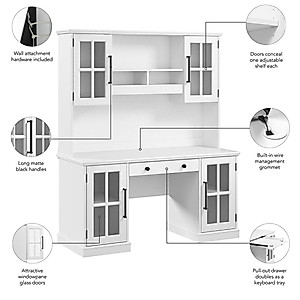 Bush Furniture Westbrook 60W Computer Desk with Hutch and Storage in White Ash | Farmhouse Desk for Home Office Workspace
