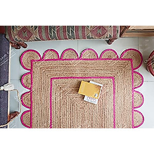 Chouhan Rugs Area Rug Natural Jute Hand Braided Rug Pink Scalloped Runner