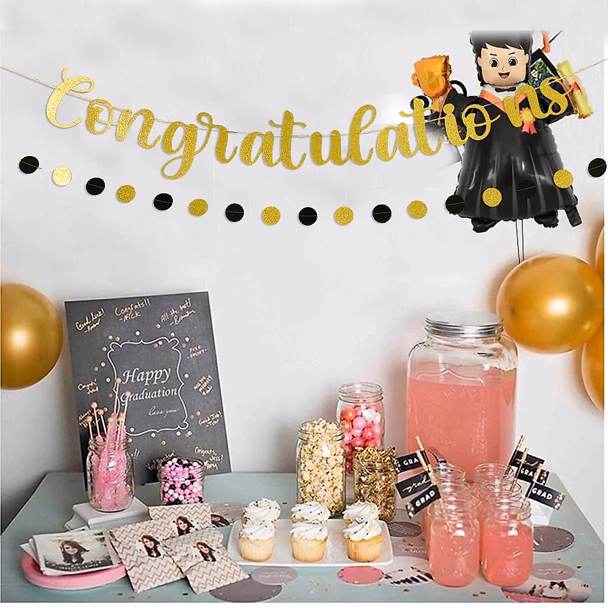 Congratulations Banner Gold Glitter Congrats Banner Pre-Strung Graduation Banner Congrats Sign Graduation Garland for Congratulations Decorations Promotion Decorations Celebration Decorations