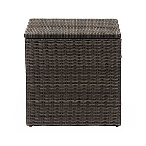 D&F Design Jackson Indoor & Outdoor PE Wicker Cube Side Table with Storage, Patio Resin Rattan End Table Square Container for Furniture Covers, Toys and Gardening Tools Grey