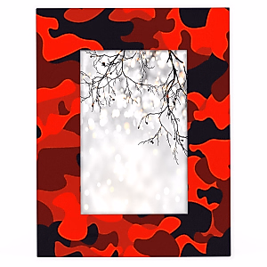 cfpolar Black and Red Camouflage 4x6 Picture Frame Solid Wood High Definition Acrylic Photo Frame Fits to 4x6 inch Photos, Wall Mounting Picture Frames for Tabletop or Wall Display Home Decor