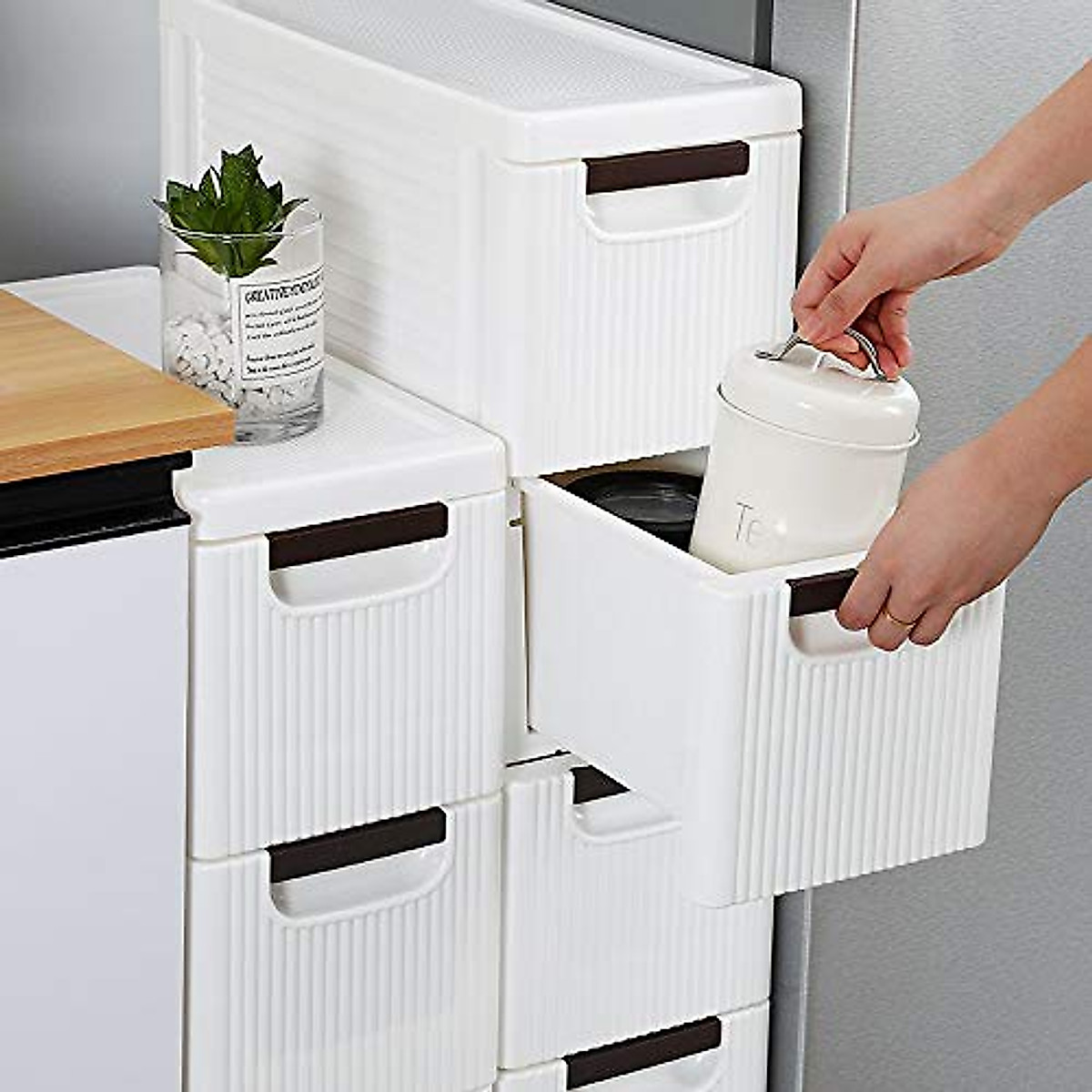 Dresser Storage Drawer Units Narrow Rolling Storage Cabinet Plastic 4-Drawer Storage Cart on Wheels,Standing Shelf Units for Bathroom Bedroom Office Kitchen Living Room (4-Drawer)