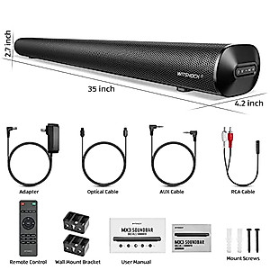 Sound Bar Soundbar TV Speaker: 110 Watt 2.1 CH Surround System Home Theater with Built-in Subwoofer Wireless Wired Bluetooth 5.0 Optical AUX HDMI-ARC RCA USB Connectivity