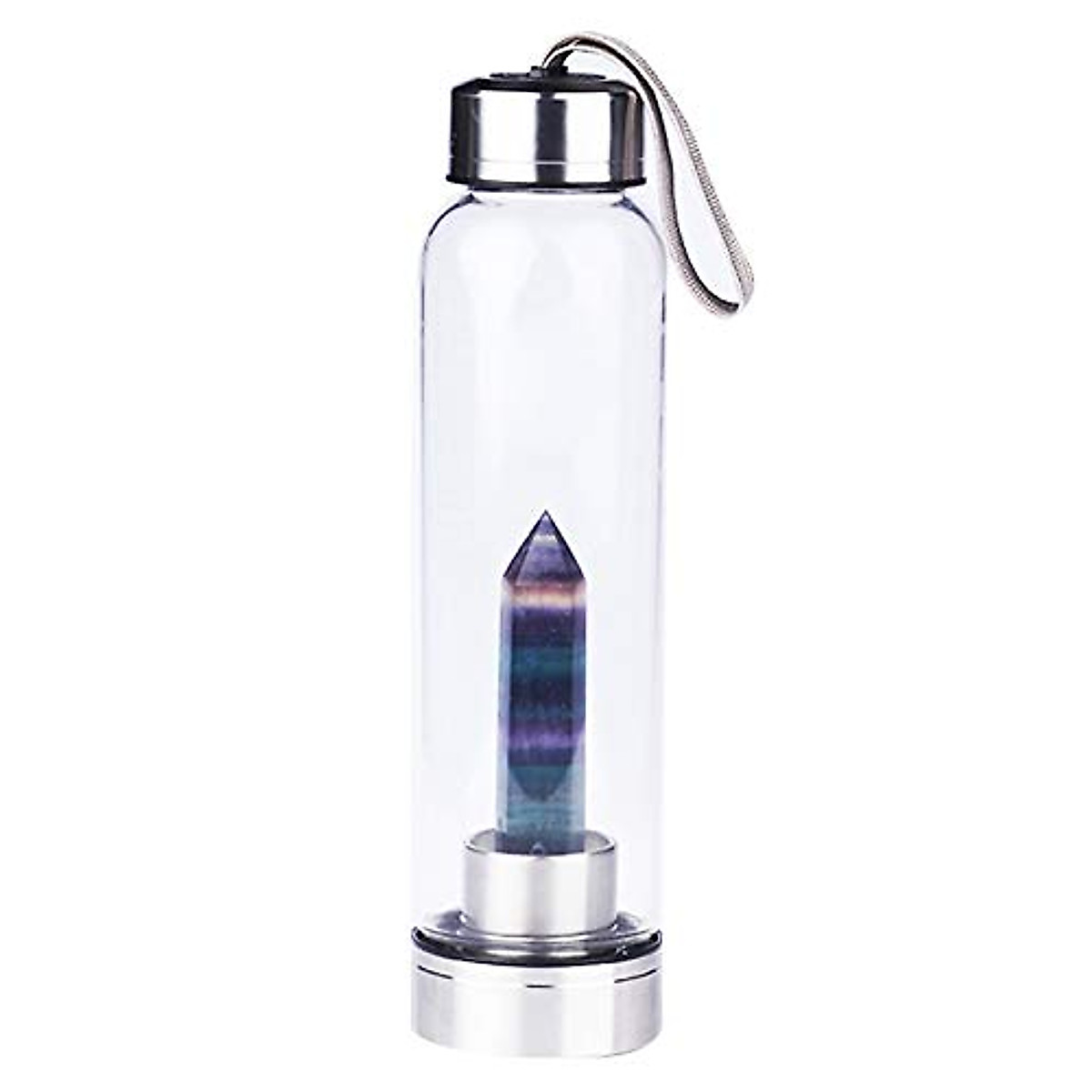 ChezMax Crystal Glass Water Bottle Energy Quartz Gemstone Water Bottle with Changeable Natural Crystal Center for Healing and Wellness