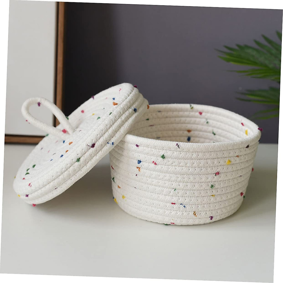 Cabilock 2pcs Storage Box mini decor snacks container desk top decor white woven storage basket woven rope basket small cotton rope basket Makeup Storage Basket Decorative Desktop Basket