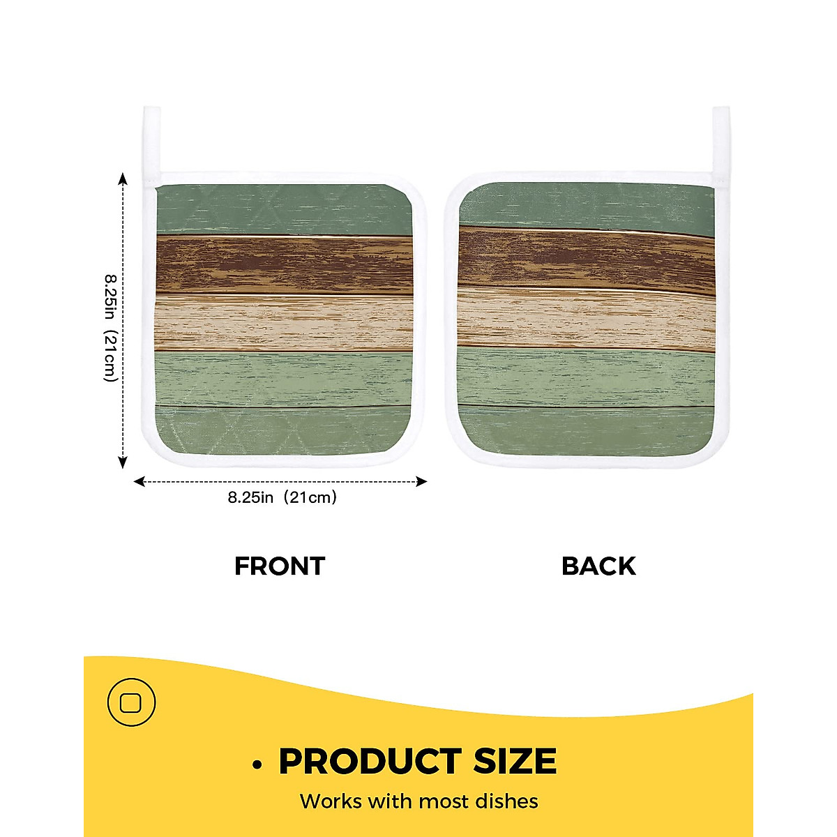 Pot Holders Set of 3 PCS Heat-Resistant Hot Pads Mats with Hanging Loop, Imitation Wood Grain Vintage Sage Green Washable Potholder for Cooking Baking Kitchen, 8.26"x8.26"