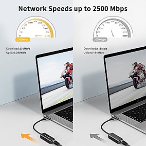 CableCreation USB C to 2.5G Ethernet Adapter, USB C 3.1 to RJ45 2.5 Gigabit LAN Thunderbolt 3, Compatible with MacBook Pro MacBook Air iPad Pro Surface Pro 7 Dell XP15 13 Chromebook Windows Mac OS