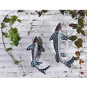 Garden Sculptures & Statues, Garden Statues, Koi Fish Decor, Antique Outdoor Statue Ornament, Metal Copper Garden Art, Set of 2 Fish Sculpture for Outdoors, Patio, Yard, Lawn, Pond and Home Decoration