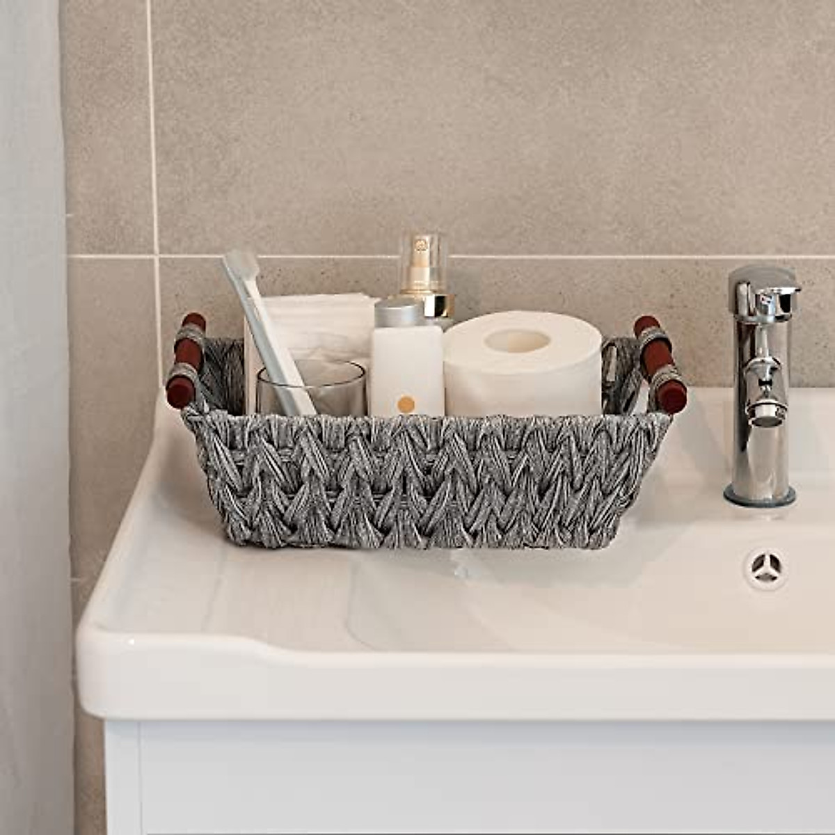 GRANNY SAYS Bundle of 2-Pack Wicker Storage Baskets & 2-Pack Woven Storage Baskets for Bathroom