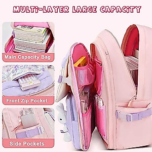 Nzahdwu Kawaii Backpack Girls, Cute Bunny Backpacks,Cartoon Large Capacity Waterproof Backpack Multifunction Laptop Travel Bag for Teens (Purple-17.7in)