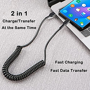 GELRHONR Retractable USB Type C Cable,Coiled USB A to USB C (3A 60W) Fast Charging and Data Cable for S10,S20,S22,Note 10 9, Pixel 4XL,Switch,OnePlus 5,Other USB C Device - Black/(Max 1.5M/4.9Ft)