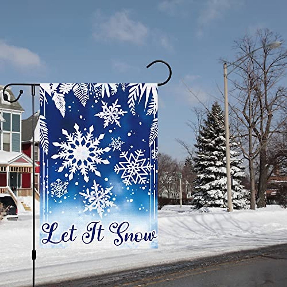 Heyfibro Let it Snow Garden Flag Winter Christmas Garden Flags 12x18 Inch Double Sided Burlap Snowflake Banner for Winter Holiday Christmas Yard Outdoor Decoration(ONLY FLAG)
