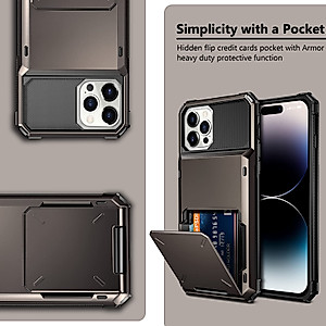 Vofolen for iPhone 14 Pro Max Case Wallet Cover 4-Card Credit Card Holder ID Slot Scratch Resistant Dual Layer Hybrid Protective Hard Shell Rugged TPU Bumper Armor Case 6.7 inch Gun