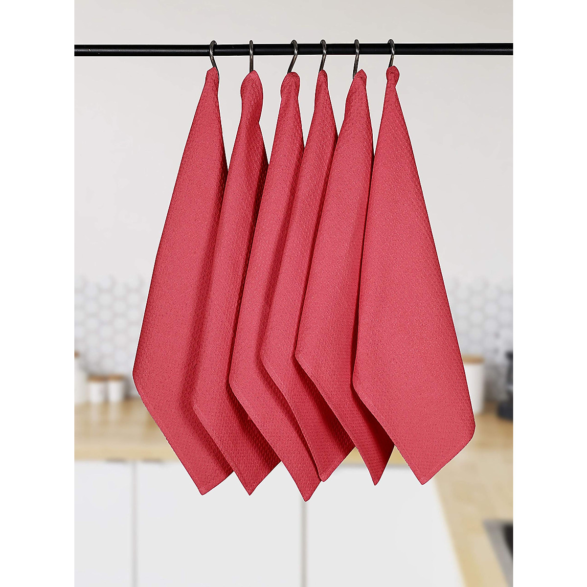 Native Fab Waffle 12 Pack 100% Cotton Kitchen Dish Towels 16x26 Absorbent Durable Washable, Tea Towels, Dish Cloths, Bar Towels, Cleaning Towels, Kitchen Towels with Hanging Loop, Red
