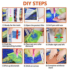 Ginfonr DIY 5D Diamond Art Kits for Adults, Fish Mountains Diamond Painting for Adults, Diamond Art Landscape Full Drill, Diamond Art Kits Embroidery Rhinestone Craft for Home Wall Decor 12 * 16 Inch