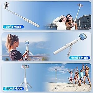 FOXOLA 61" Phone Tripod & Selfie Stick, Extendable All-in-1 Cell Phone Tripod Stand with Wireless Remote, Portable Tripod for iPhone14/13/12 Android in Selfies/Live Stream/Record/Vlog, White