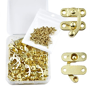 PGMJ 20 Pieces Jewelry Box Hardware Thickened Solid Antique Right Latch Hook Hasp Horn Lock Wood Jewelry Box Latch Hook Clasp and 80 Replacement Screws (Gold)