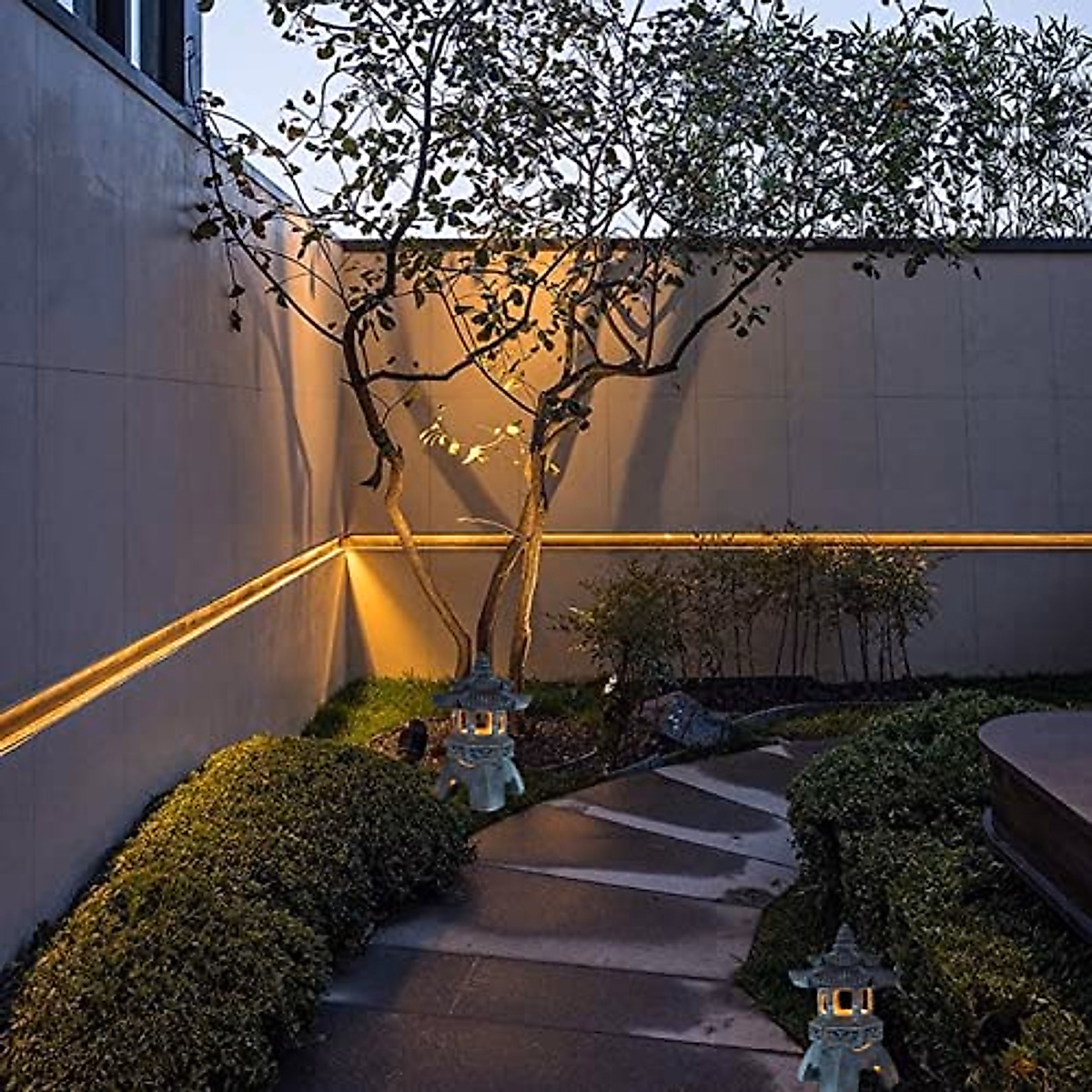 GANAZONO Statue Garden Solar Lights Resin Rock Lantern Pagoda Garden Statue for Patio Lawn Pathway Moon Decoration Grey