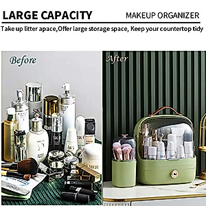 MIUOPUR Large Makeup Organizer with Brush Holder, Cosmetic Display Case with Drawer, Waterproof and Dustproof Transparent Cover, Portable Handle, Suitable for Bathroom and Bedroom -Green