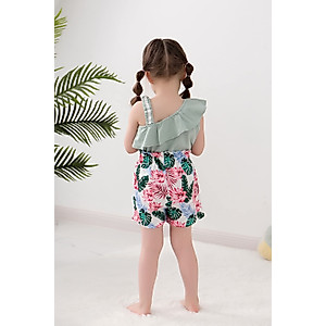 DISAUR Toddler Baby Girls Clothes T-shirt + Casual Shorts Pants Cute Summer Clothing Set Outfits 1 2 3 4 5 T (Green,2-3T)