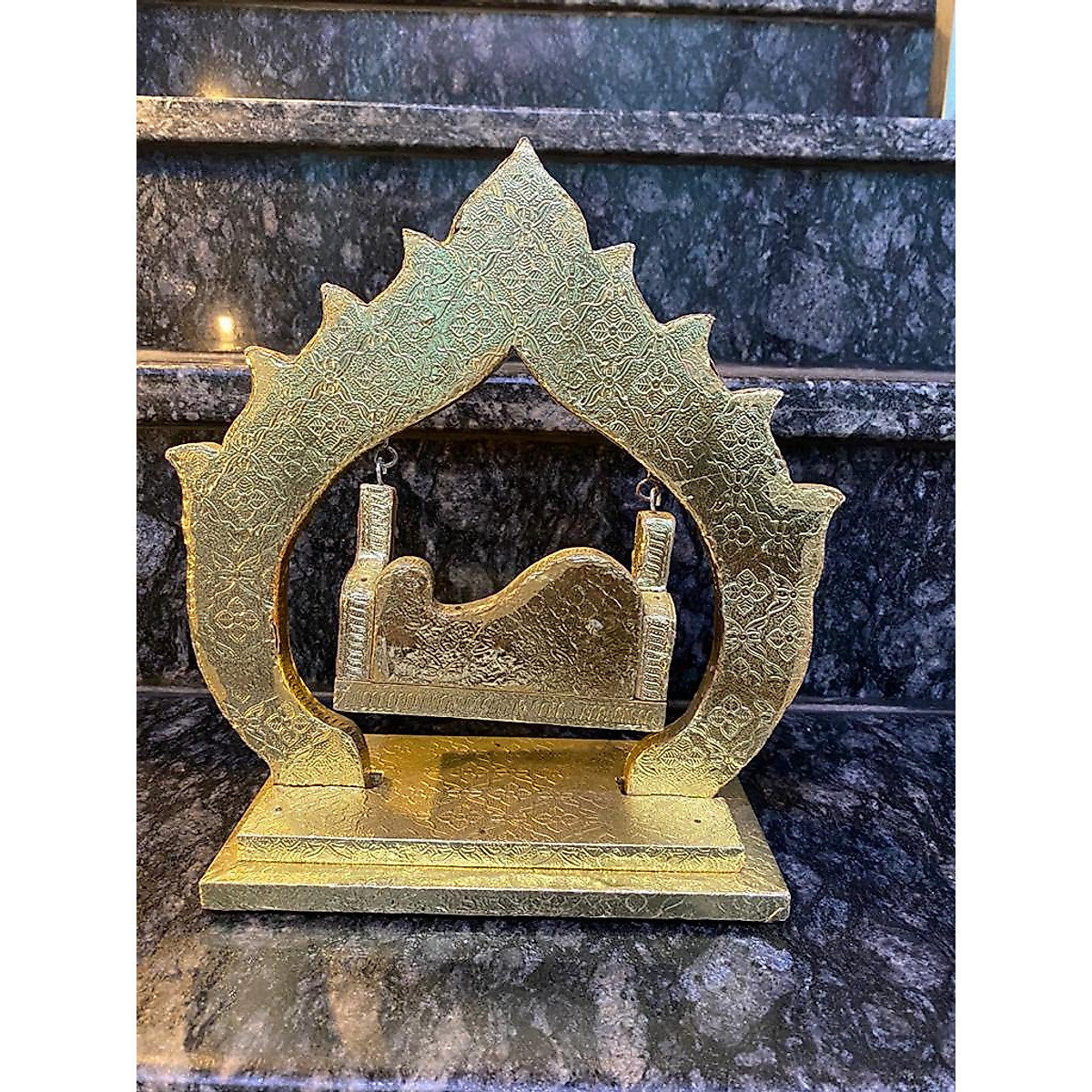 Will and Weaves Laddu Gopal Wooden Jhula Hand crafted Traditional Jhula Meenakari Jhula Kanha Ji Jhoola Carousel Bal Gopal Swing For Size 0 and 1 Thakur Ji For Janmashtami Pooja