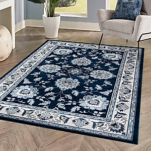 JONATHAN Y MDP505E-8 Cherie French Cottage Floral Area Rug for Bedroom Kitchen Living Room Indoor Decor, 8 X 10, Navy/Ivory