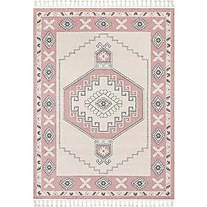 Well Woven Loop-De-Loop Kaya Southwestern Tribal Medallion Blush Kilim-Style 5'3" x 7'3" Area Rug