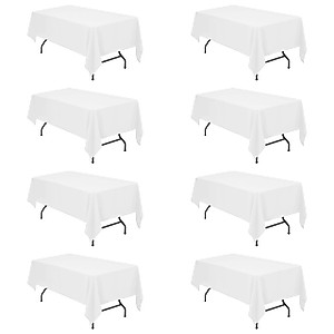 BRILLMAX 8 Pack White Tablecloths for 6 Foot Rectangle Tables 60 x 102 Inch - 6ft Rectangular Bulk Linen Polyester Fabric Washable Long Clothes for Wedding Reception Banquet Party Buffet Restaurant