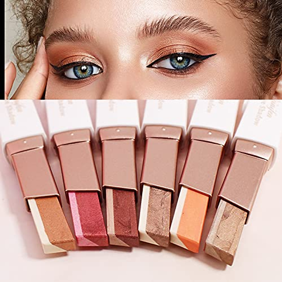 LOKFAR 12 Colors Glitter Eye-shadow Stick Set, Two-Tone Shimmer Gradient Eyeshadow Stick Double Colors Eyeshadow Stick Waterproof Glitter Eye Stick Eyeshadow Pen for Women Eye Makeup (6 Pcs)