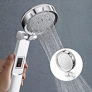 LED Digital Temperature Display High-Pressure Handheld Showerhead Water Temperature Control Water-Saving Filtration for Dry Hair and Skin Hassle-Free Installation (White)