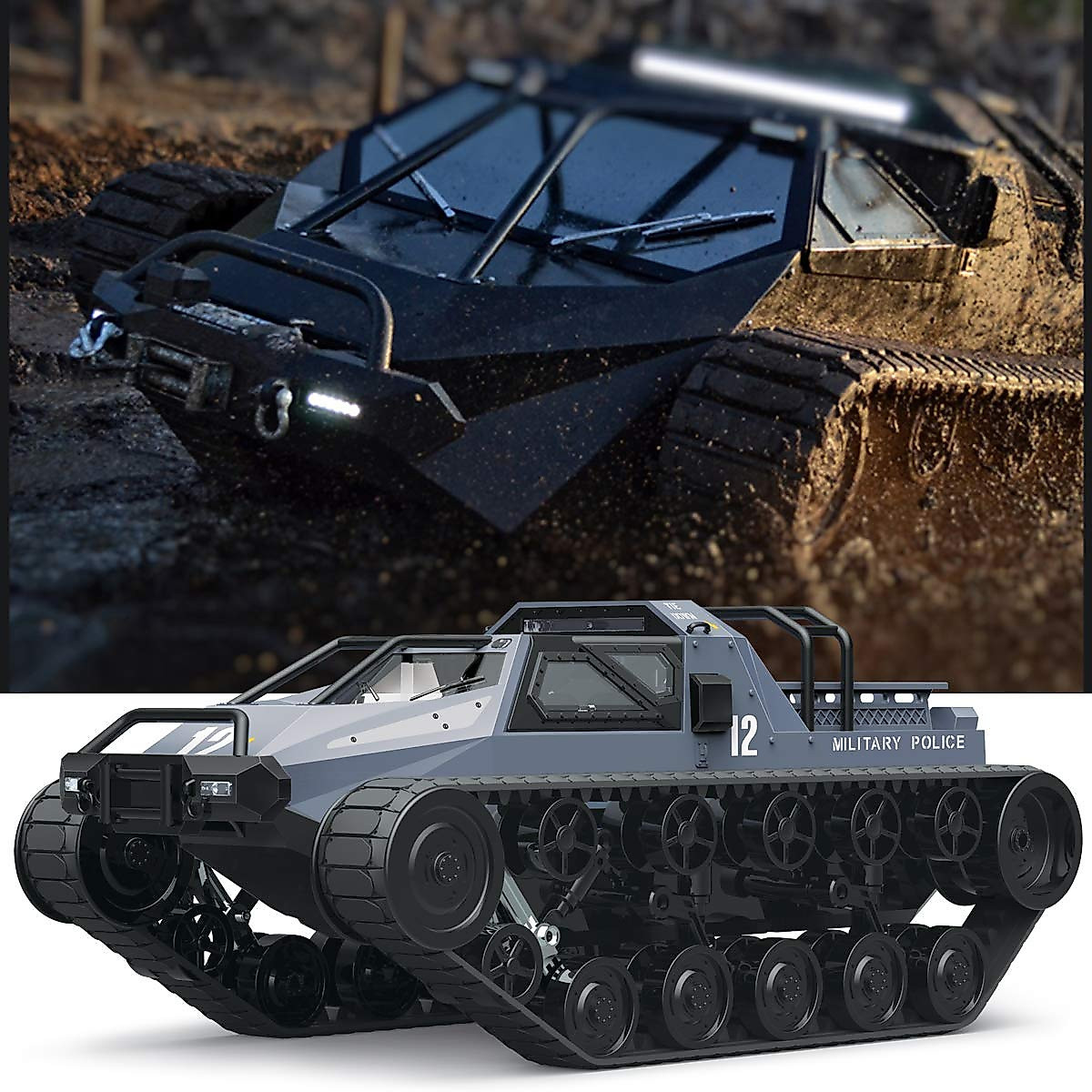 Mostop Remote Control Crawler High Speed Tank Off-Road 4WD RC Car 2.4 Ghz RC Army Truck 1/12 Drift Tank RC Tank for Kids Adults