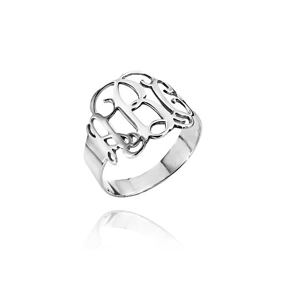 Ouslier 925 Sterling Silver Personalized Monogram Ring Custom Made with 3 Initials (Silver)