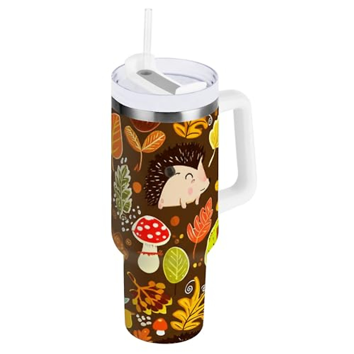40 Oz Cute Hedgehog Autumn Insulated Water Tumbler with Handle and Straw Lid, 2 in 1 Lid Insulated Vacuum Insulated Tumbler