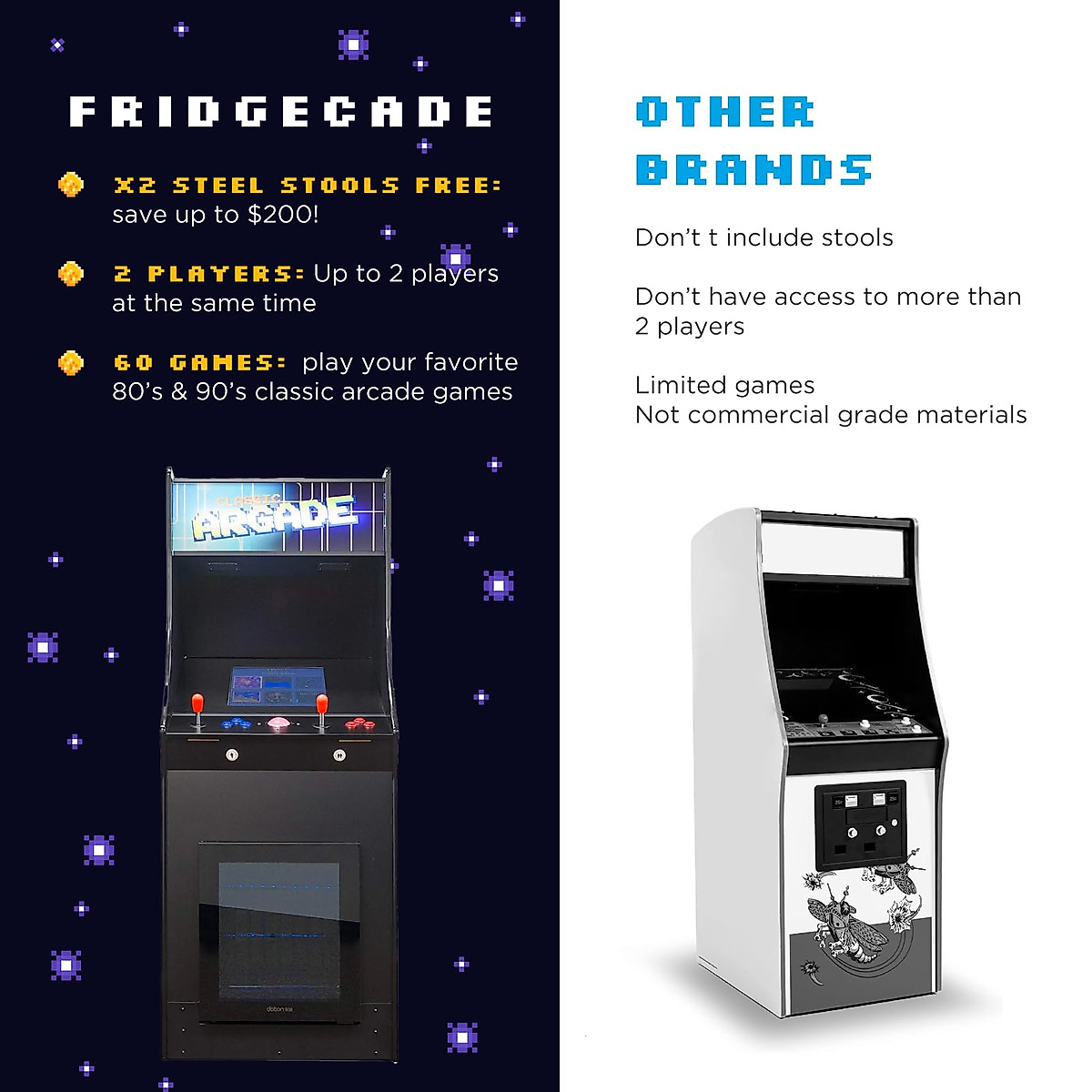 Creative Outdoor Distributor Full Size Stand-Up Commercial Grade Arcade Machine-2 Player, 60 Games, 22 LCD Screen, 2 Sanwa Joysticks, Trackball, Built-in Fridge, 2 Stools Included