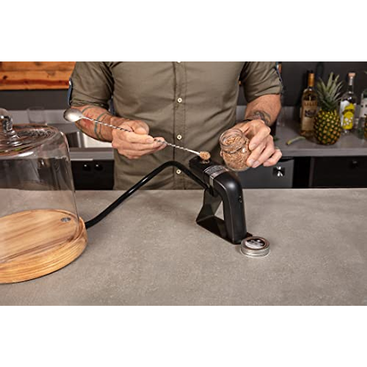 Crafthouse by Fortessa Classic Glass Smoke Cloche for Cocktails/Charcuterie/Drinks/Food with Handheld Smoker and Chips