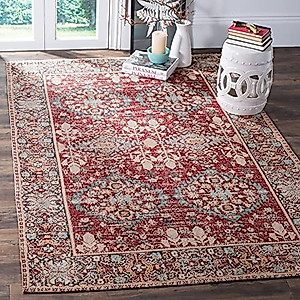 SAFAVIEH Classic Vintage Collection Area Rug - 5' x 8', Red & Multi, Oriental Distressed Cotton Design, Easy Care, Ideal for High Traffic Areas in Living Room, Bedroom (CLV302A)