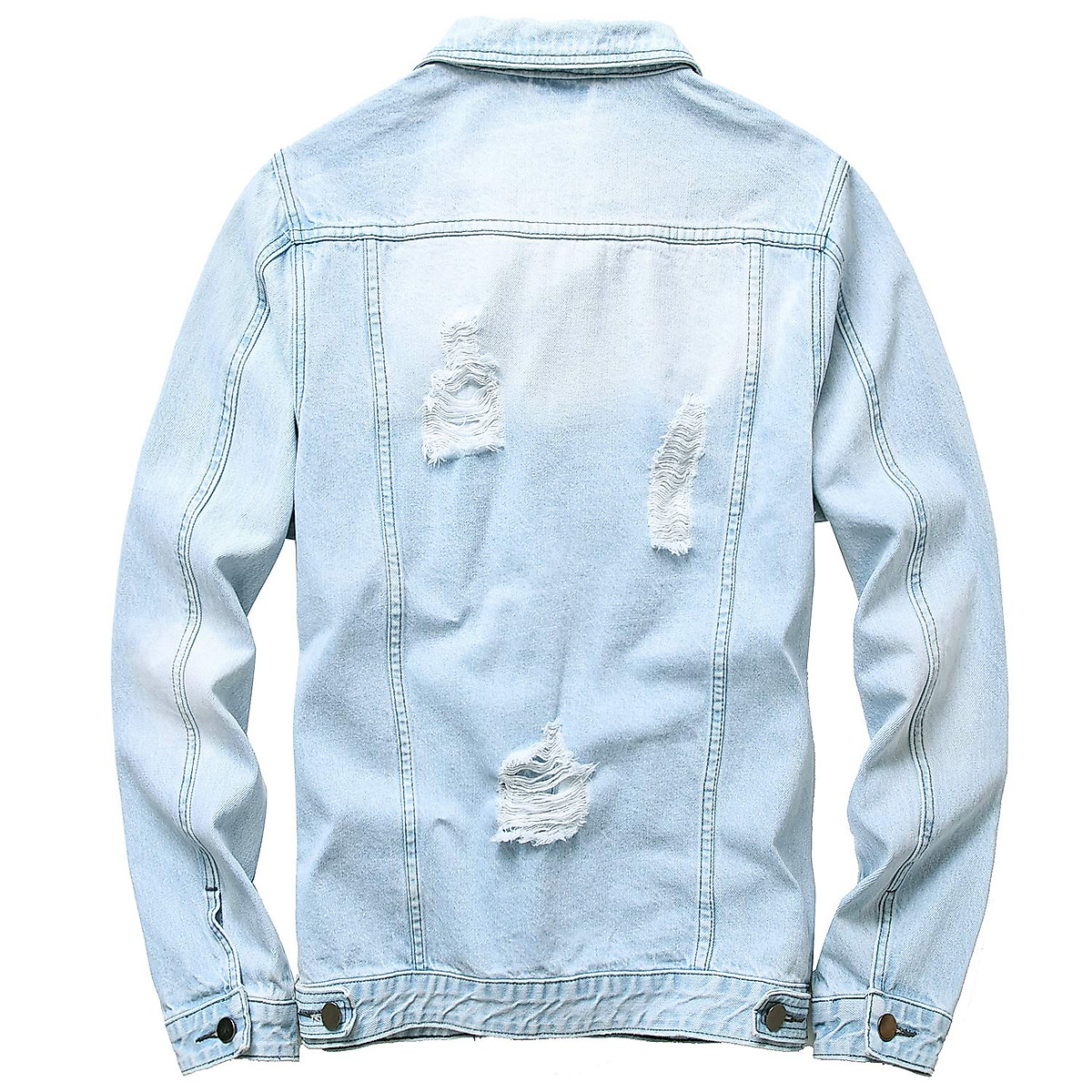 LAMKUKU Mens Denim Jacket Ripped Slim Jean Jacket Coat for Men (Medium, Light blue-02)